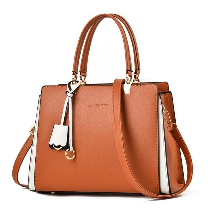 Sac à Main Bandoulière Femme Fourre Cuir PU Rigide Elégant-orange ...