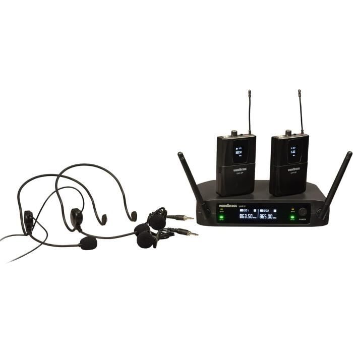 Microphone Sans Fil Système 2 X Micro Serre Tête-Cravate Uhf Léger ...