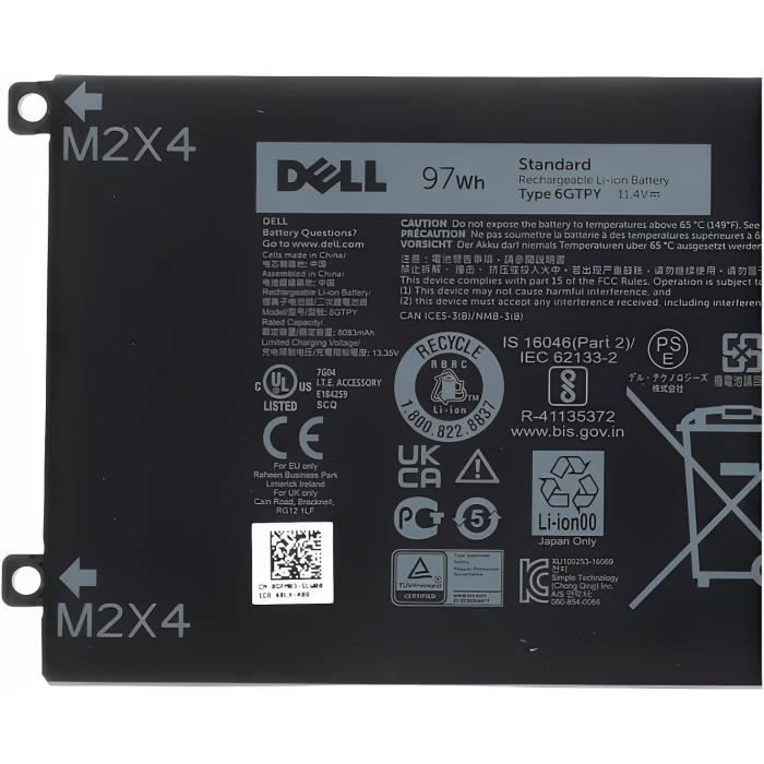 Batterie Dell XPS 15 9570 97Wh Original 6 cellules GPM03/6GTPY ...