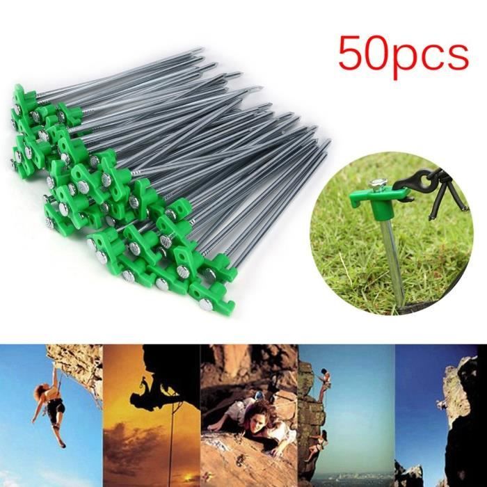 50 PCS Piquets de Tente Camping T Chevilles Forme Stable Sol Nails ...
