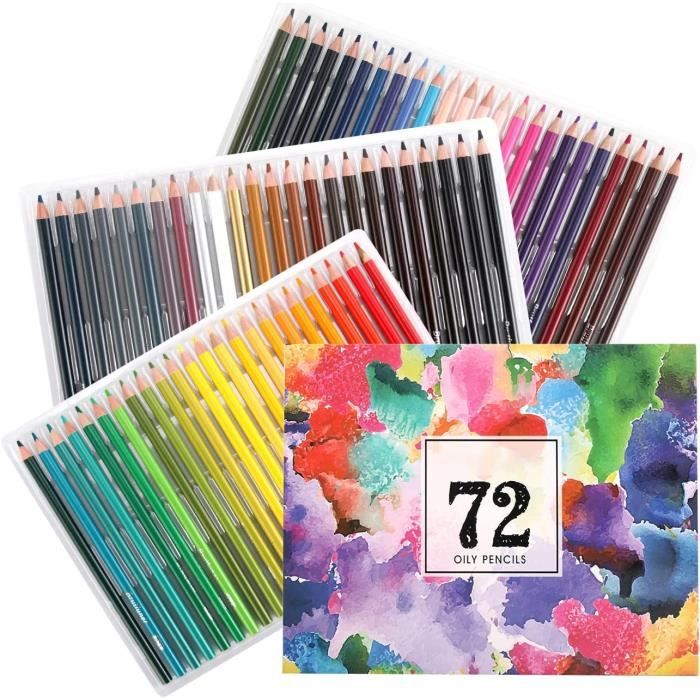 Crayons de couleur à l'huile - RUMOCOVO® - Lot de 72 - Bois naturel ...