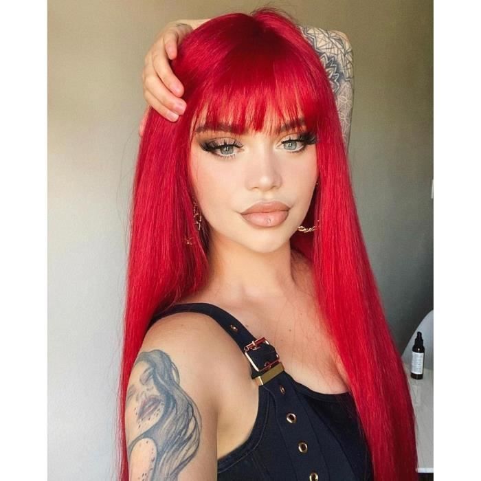 Red Synthetic Wig, Hot Red Wigs With Fringe, Wig With Bangs, Red Hair ...