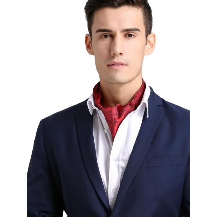 Cravate en soie pour homme - TRAHOO - Lavallière - Rouge Paisley - Bleu ...