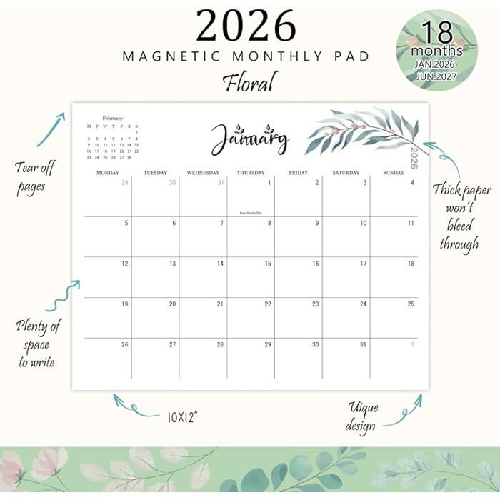 2026 Magnetic Fridge Calendar Jan 2026 to June 2027 18 Monthly ...