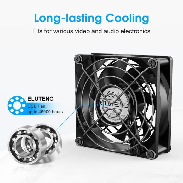 ELUTENG USB Ventilateur 80mm, Ventilateur USB 5v 3 Vitesse Réglable 8cm ...