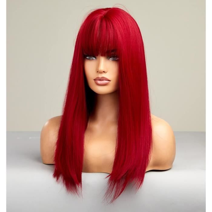 Red Synthetic Wig, Hot Red Wigs With Fringe, Wig With Bangs, Red Hair ...