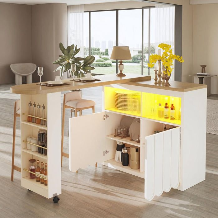 MEUBLES COSY Table haute bistrot extensible blanche mobile, éclairage ...