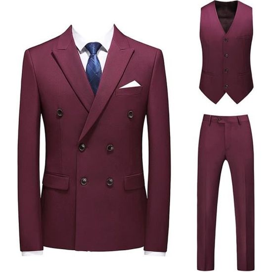 Costume Homme 3 Pièces Slim Fit Smoking Costumes Couleur Pure Double ...