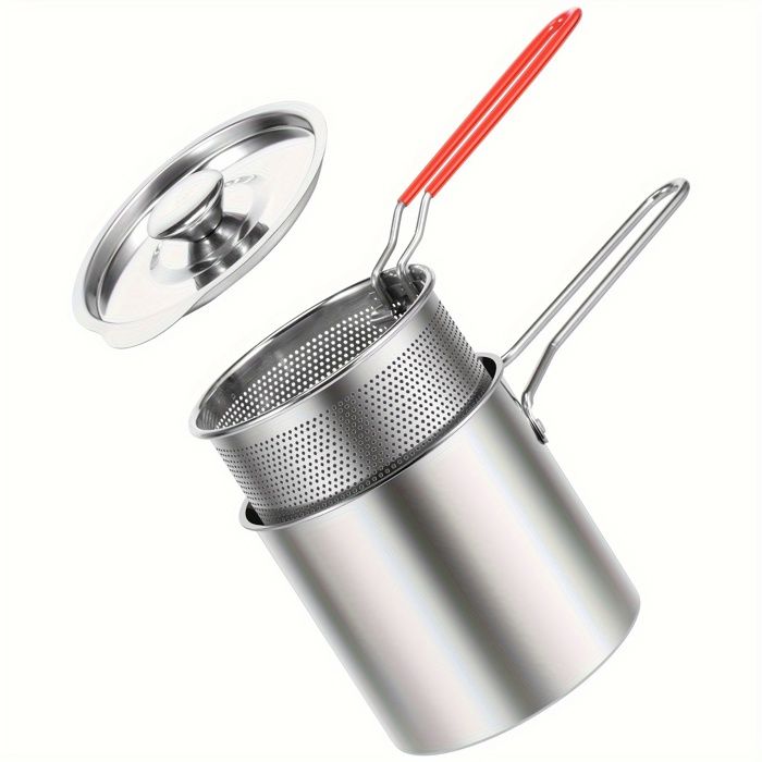 -Friteuse avec panier passoire et poignée marmite à frire en acier inoxydable friteuse d ...