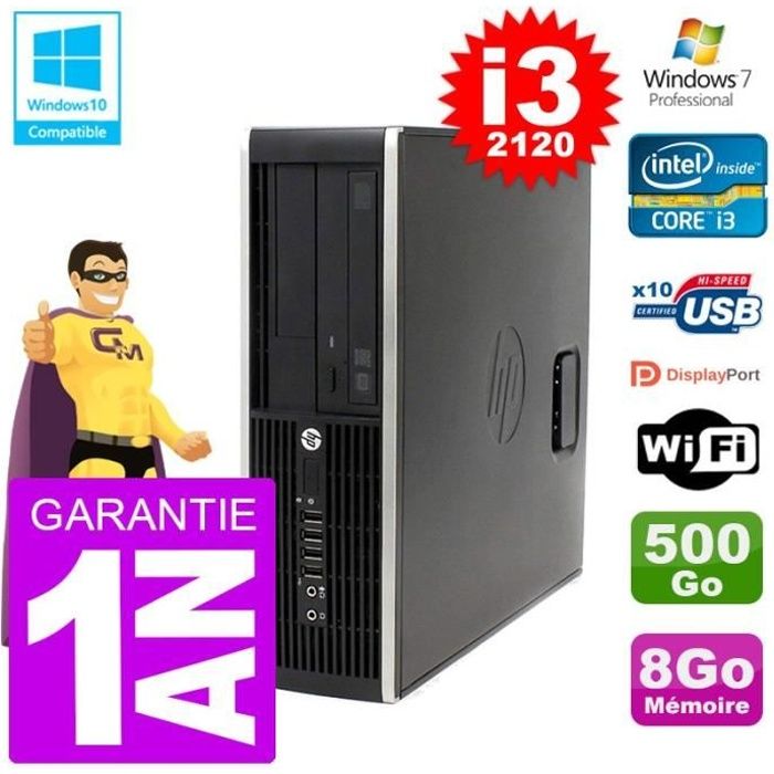 PC HP 6200 SFF Intel i3-2120 RAM 8Go Disque 500Go Graveur DVD Wifi W7 ...