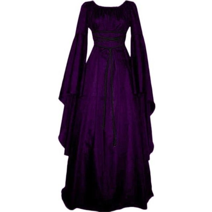 Robe d'Halloween Femme Manches Longues Col Rond Renaissance Médiévale ...
