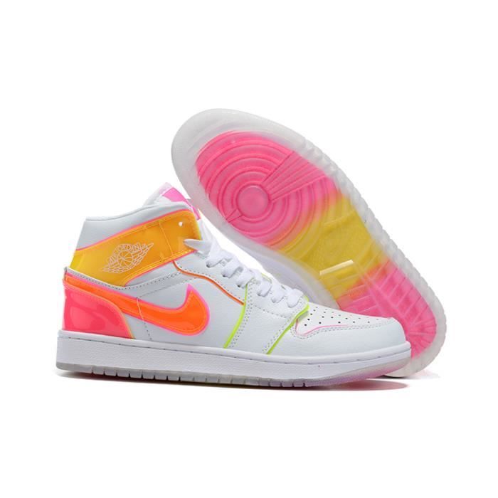 Baskets NIKEEES Airs-Jordans 1 poudre blanche jaune Chaussures hommes ...