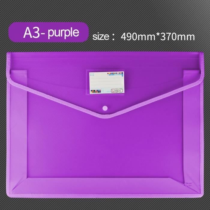 POCHETTE PLASTIQUE,purple--Sac A3 Extra Large pour documents, sac à ...
