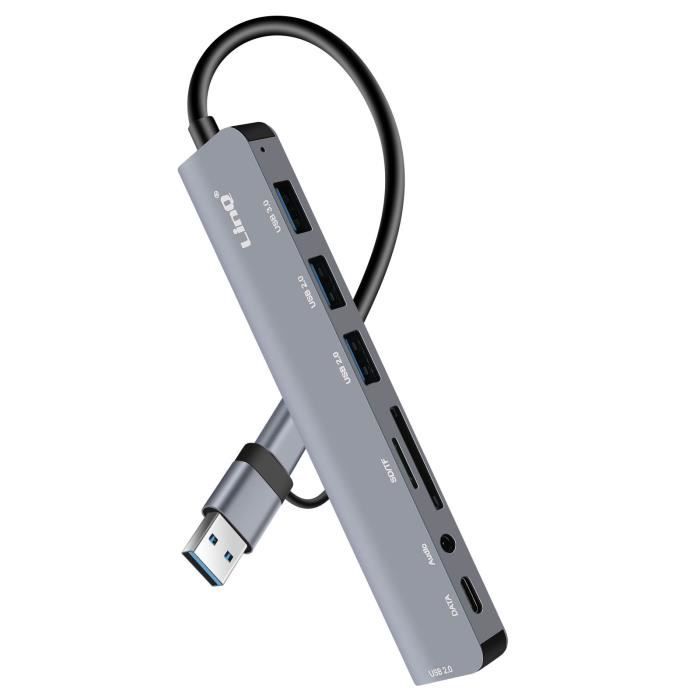 Hub USB - LinQ - OTG 8 en 1 - 5 Gbps - Lecteur SD/TF - Audio Jack 3.5mm ...