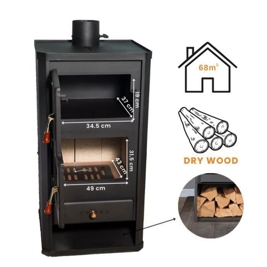 Poêle à Bois avec Four Prity FM 12.1 kW,Classe énergétique A - Cdiscount Bricolage