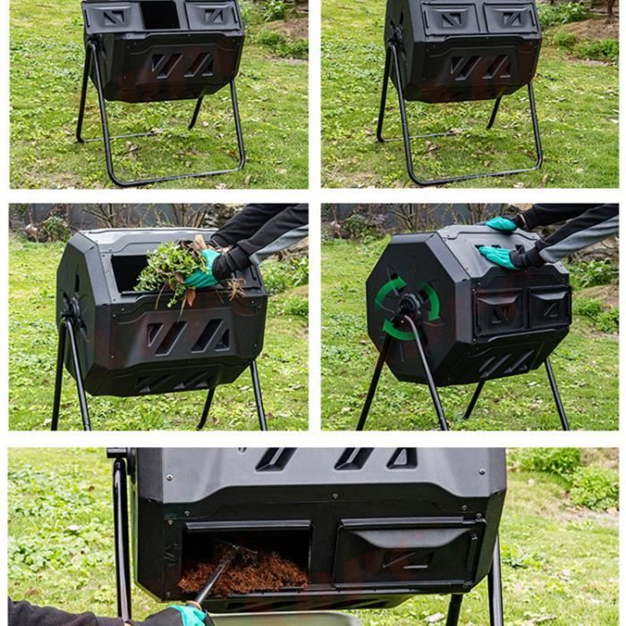 Bac à Compost Noir Rotatif - DRFEIFY - 160 L - Conteneur à Compost de ...