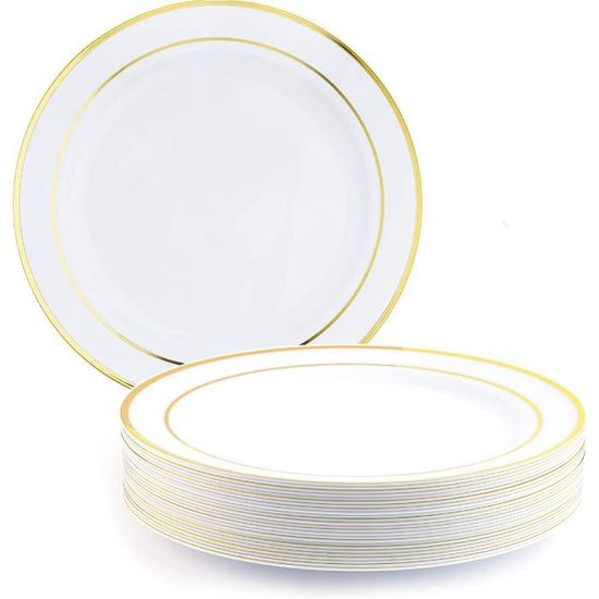 Assiettes Jetable - Matana 25 Blanches Bordure Dorée Mariages ...