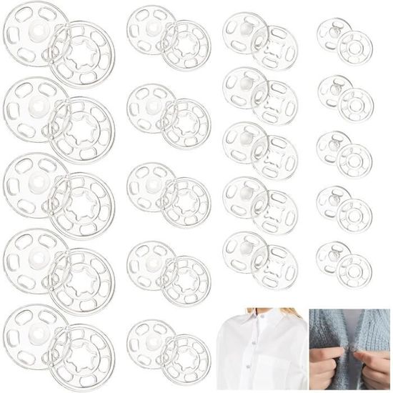 Lot de 100 paires de boutons pression à coudre en plastique transparent ...