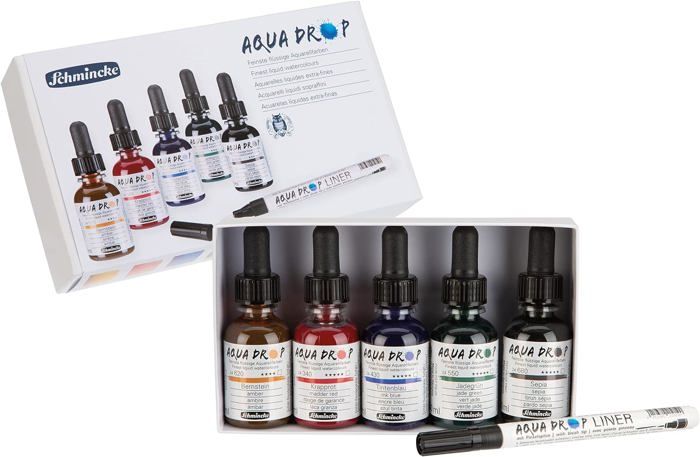 Aqua Drop,Aquarelle Liquide,5 X 30 Ml Couleurs Pour Glacis + Liner Avec ...