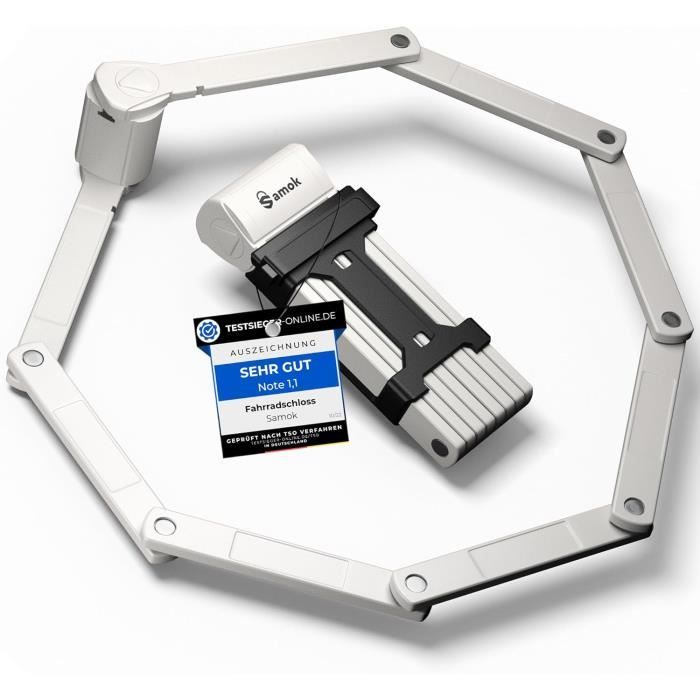 Antivol pliable pour vélo - [MARQUE] - 120 cm - métal - noir et blanc ...