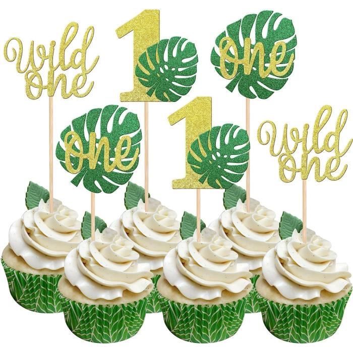 Lot de 30 décorations de gâteau Monstera Wild One - Paillettes ...