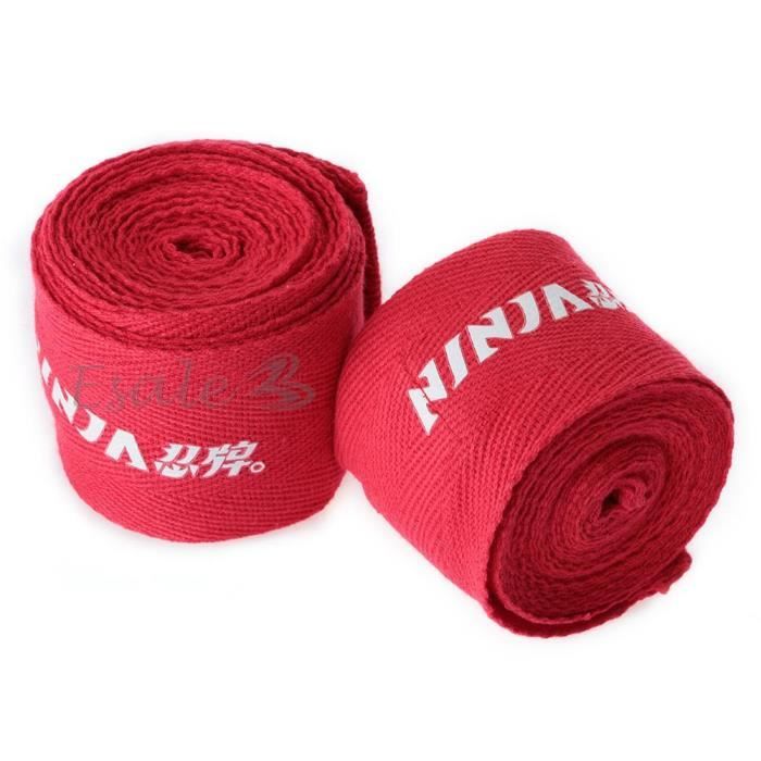 NINJA 2x Bandage Bande Coton ROUGE pour Main Boxe Boxeur Sac de Frappe ...