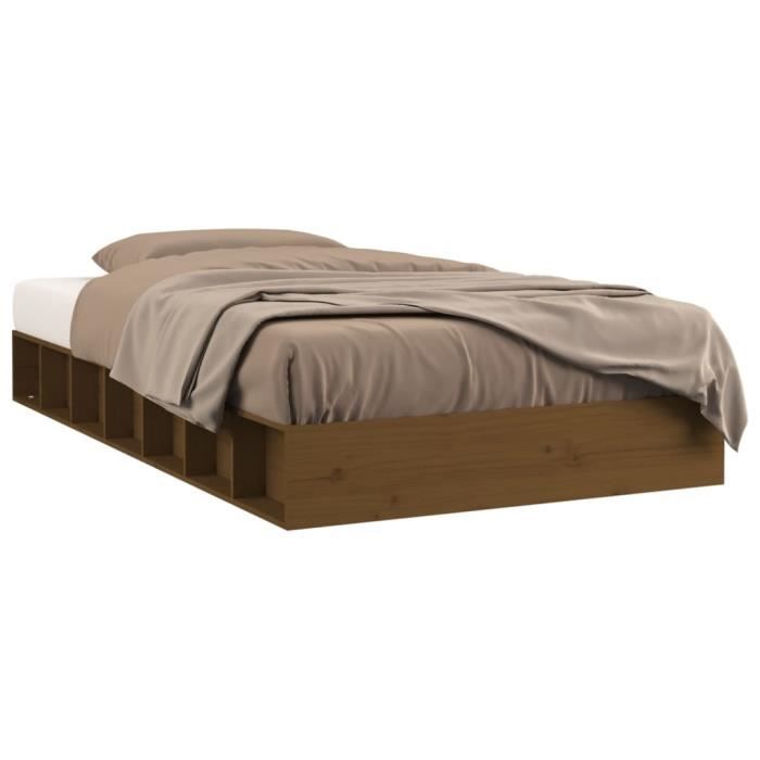 Cadre de lit - GAROSA - Marron miel - Bois massif - 1 place - 75x190 cm ...