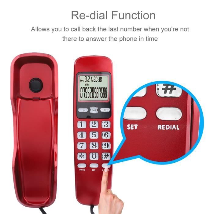 HURRISE Téléphone fixe avec afficheur LCD - Identifiant d'appel, Rouge ...