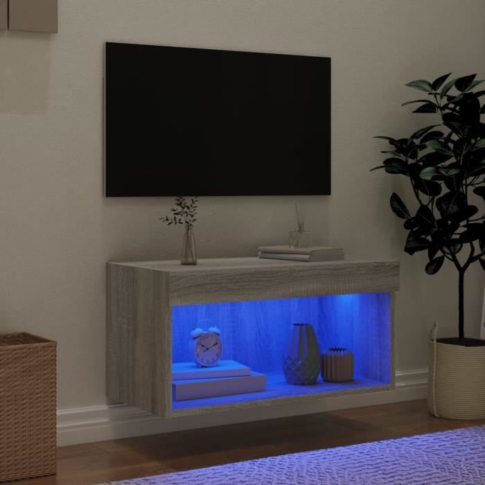 Mothinessto-Meuble TV avec lumières LED sonoma gris 60x30x30 cm ... Mothinessto-Meuble TV avec lumières LED sonoma gris 60x30x30 cm ...