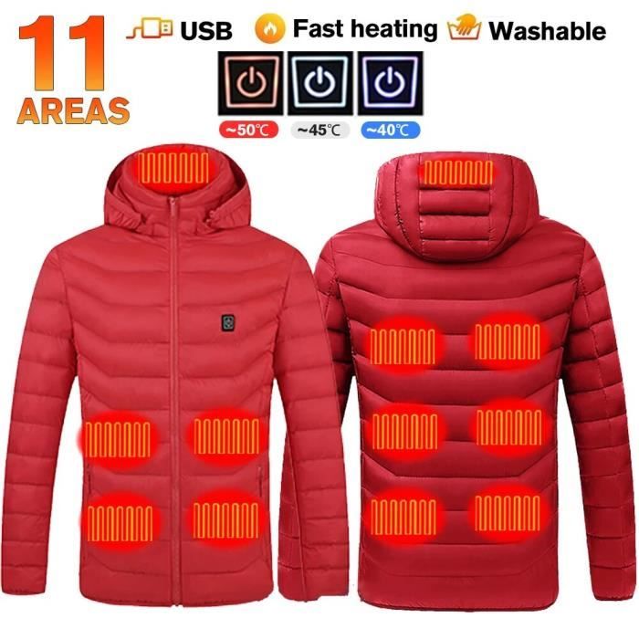 Gilet chauffant - 11 Areas - Rouge - USB - Mixte - Confort thermique ...