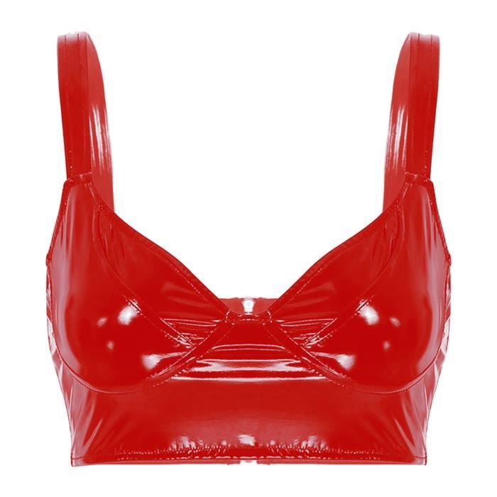 Yonghs Soutien Gorge Sexy Femme Cuir Verni Wetlook Bralette Push Up Bra