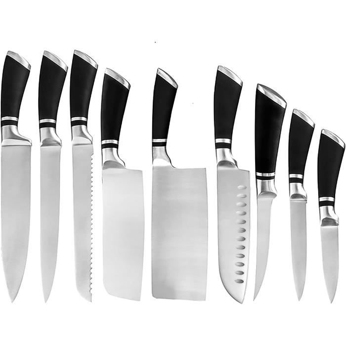 FULLHI Ensemble de 9 couteaux de cuisine couteau de chef en acier ...