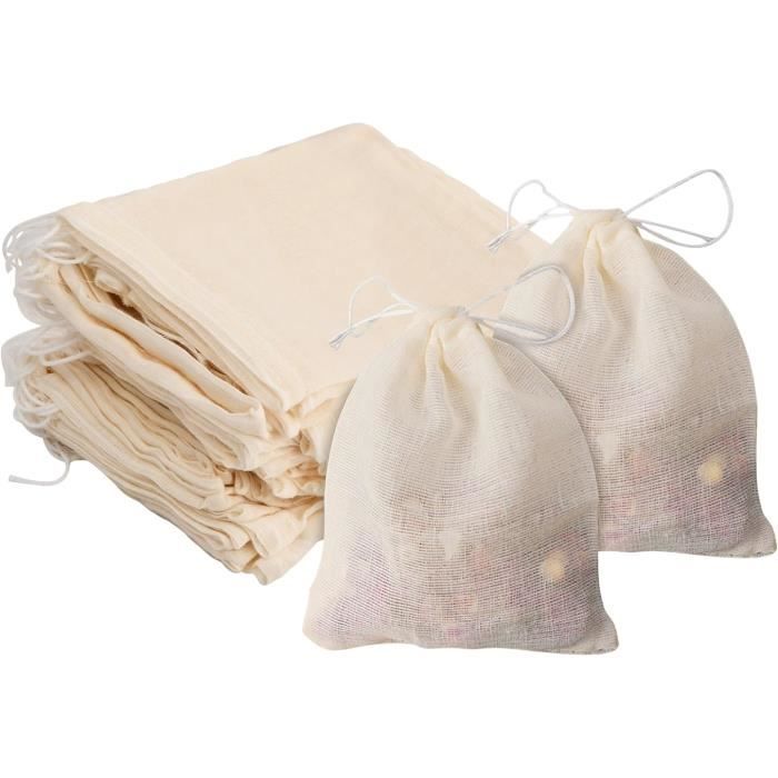 Pinsheng 50Pcs Sachets Filtres à Thé Coton, Sachets en Mousseline de ...
