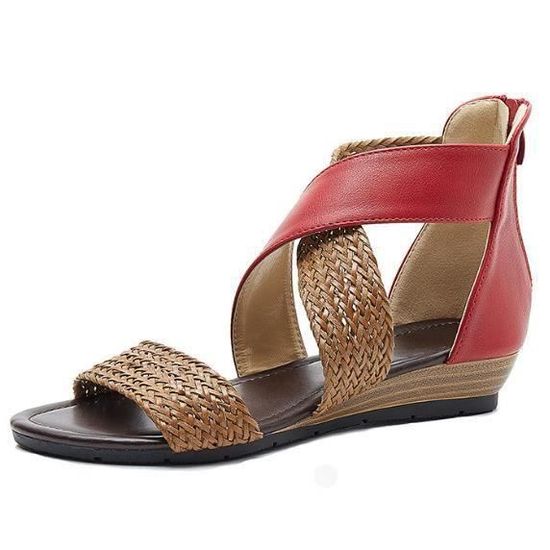 Sandale Femme Sexy Chaussures Bohémienne été Compensées Talons rouge ...