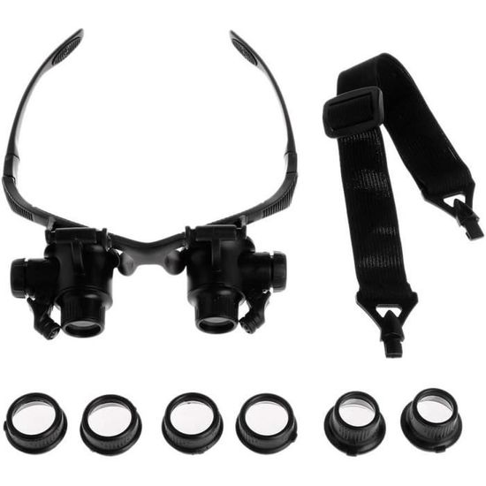 Loupe Frontale Serre-Tête avec 2 LED + 4 Lentilles 10X, 15X, 20X, 25X - SSS - Travail Précision ...