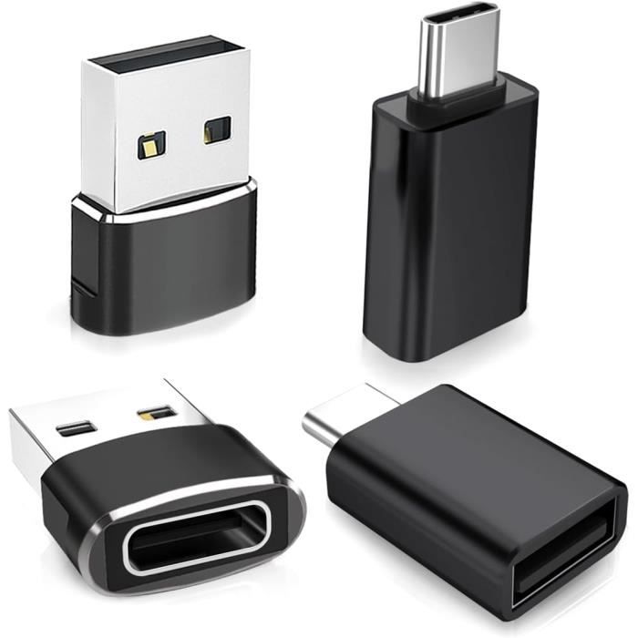 Adaptateur USB C 4 Pack,Type C Femelle vers USB A Mâle Chargeur Câble ...