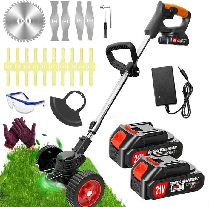 DéBroussailleuse à Batterie Electrique sans Fil 21V 2.0Ah Coupe Bordure avec 2 Batterie et ...