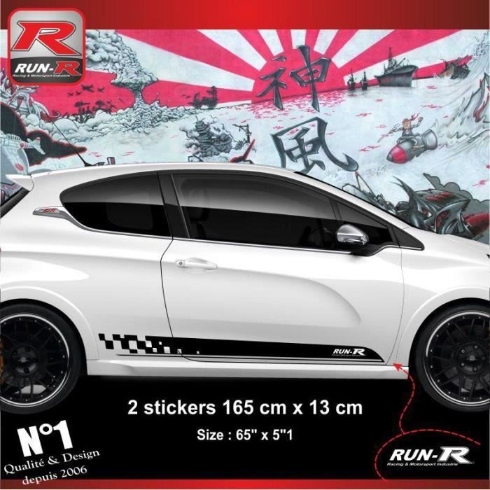 Stickers - Run-R - PEUGEOT 208 SPORT - Noir - Lot de 2 - Résistants aux ...