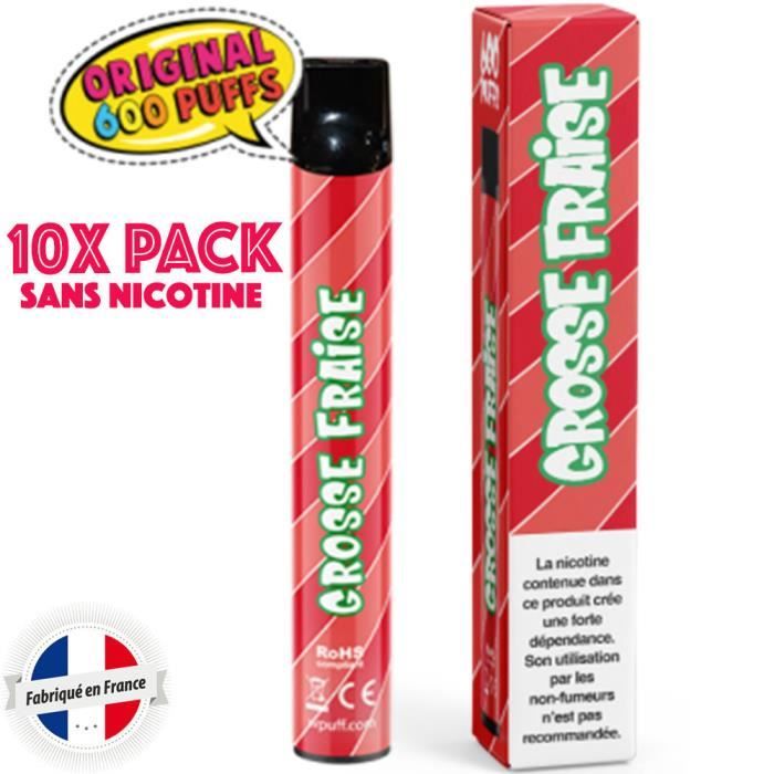 10 x PUFF jetable GROSSE FRAISE Cigarette électronique 600 PUFF sans ...