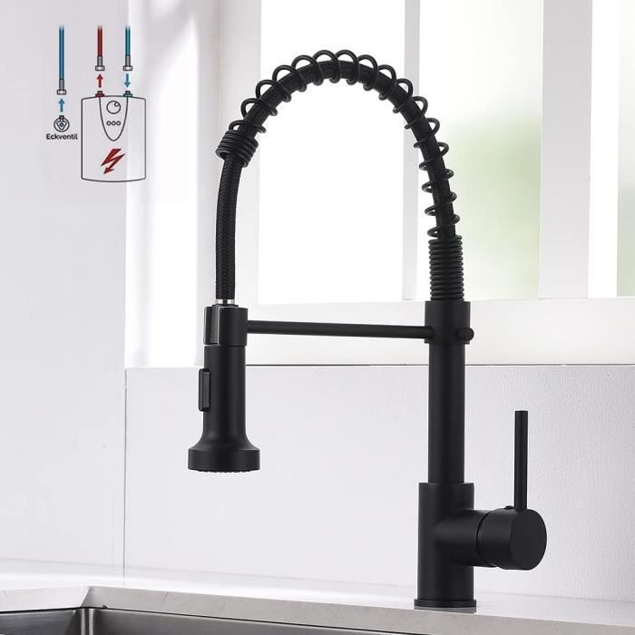 Robinet De Cuisine Basse Pression Avec Douchette Extensible Noir[b179 ...