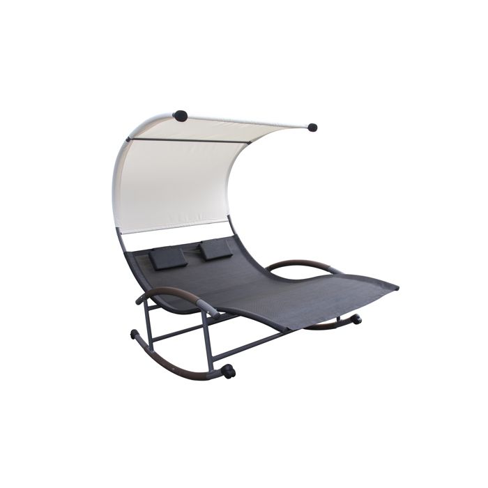 ESSAOUIRA - Transat double à bascule avec auvent noir & écru ...