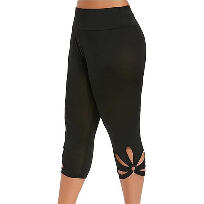 Minetom Pantalon Capri Femme été Pantalon Stretch en Dentelle Taille Haute 3-4 Longueur Leggings ...