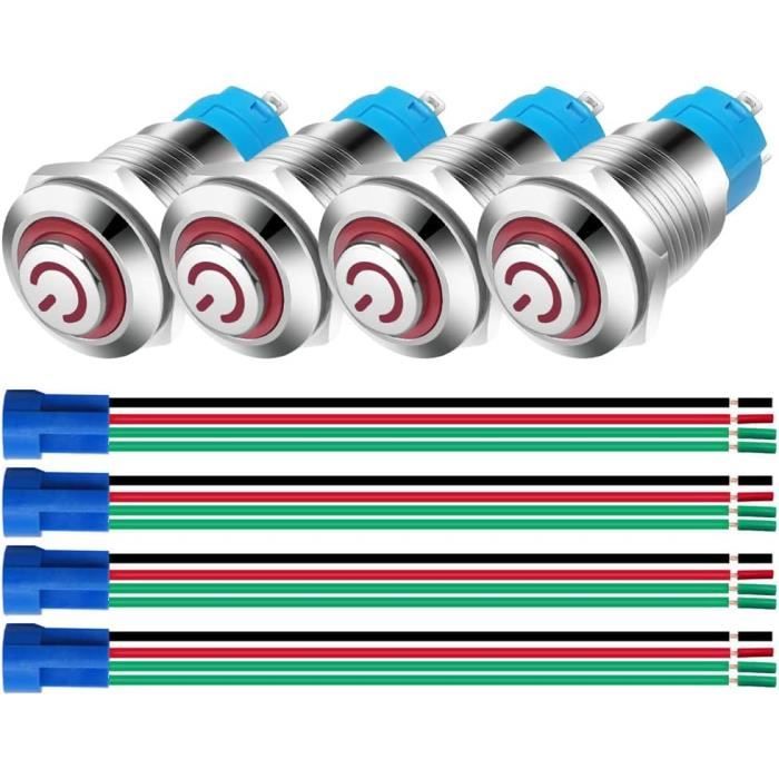 4Pcs 12Mm Spst Interrupteurs À Bouton Poussoir À Verrouillage ...