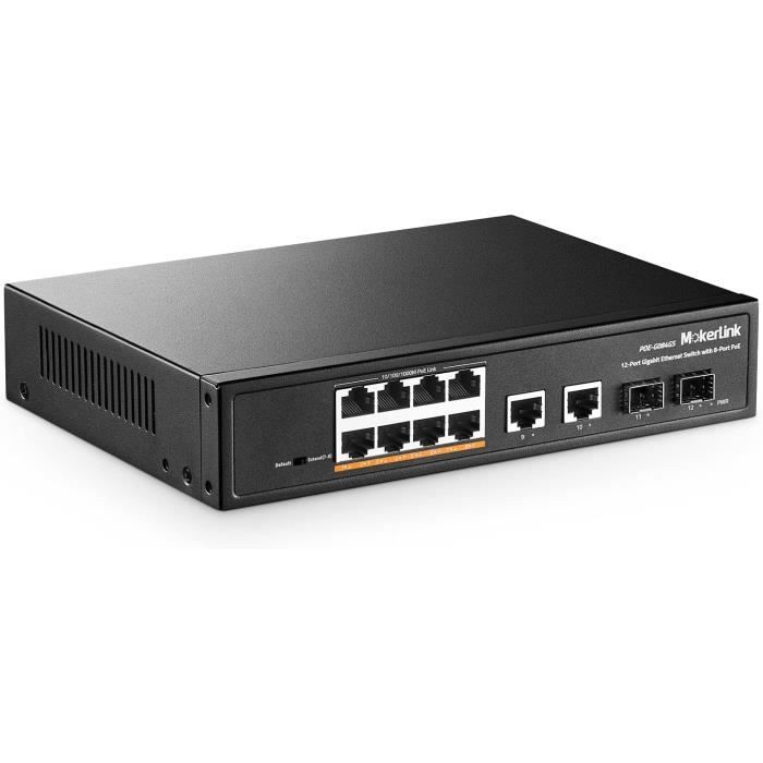 MokerLink 12 Ports Gigabit Poe Switch , 8 GE Poe+, 2 GE Uplink, 2 ...