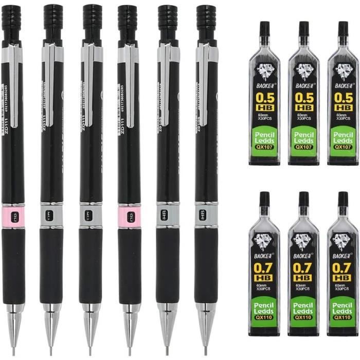 6 Pièces Porte-Mine, Crayon Mécanique Set Avec 6 Boîtes 0.5, 0.7 Mm ...