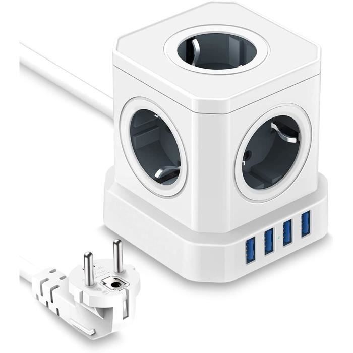 Socket Cube Multiprise avec 4 Ports USB, Extension Multiprise 9 en 1 2M, Charge Rapide 16A 4000W ...