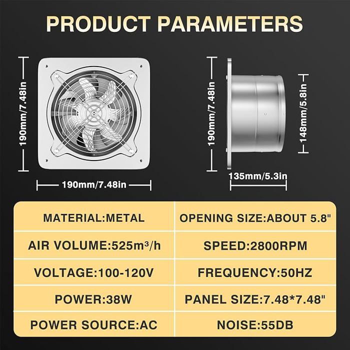 Ventilateur Extracteur 150mm Silencieux 525m³/h Clapet Anti-Retour ...