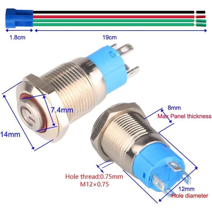 4Pcs 12Mm Spst Interrupteurs À Bouton Poussoir À Verrouillage ...