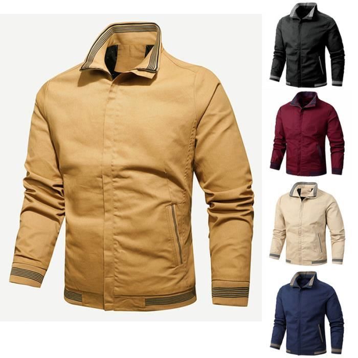 Veste Homme Mi-saison Mode 100% Coton Couleur unie Blouson Casual Coupe ...