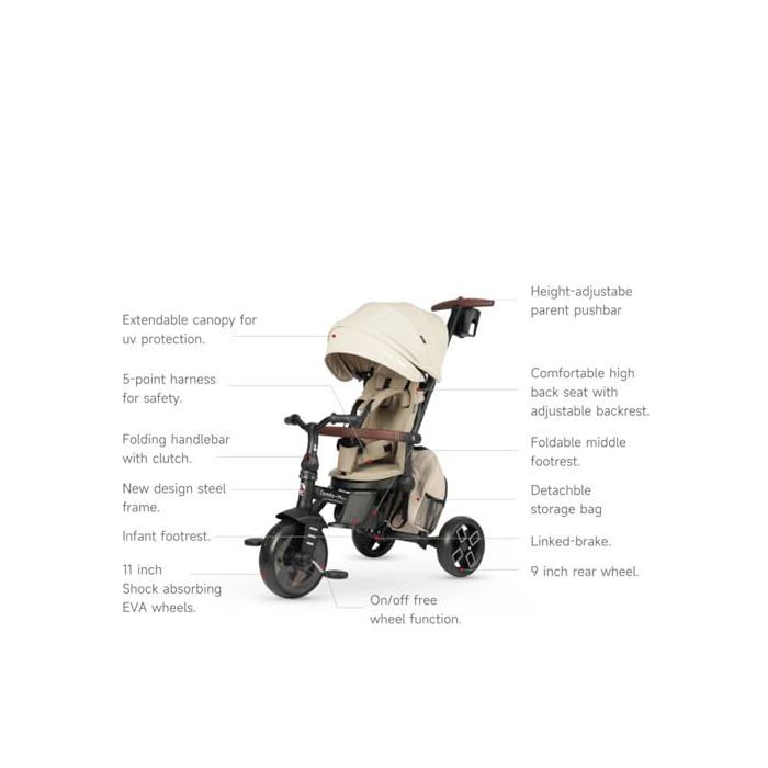Tricycle évolutif pliable - QPLAY - Comfort Max 6 en 1 - Siège pivotant ...